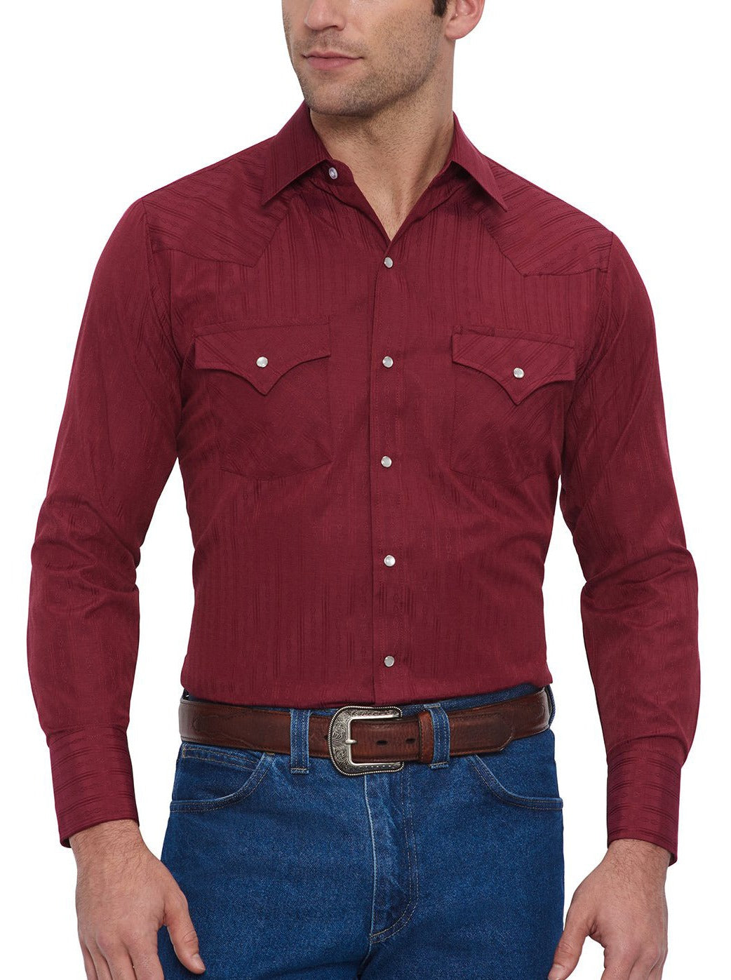 Men's Ely Cattleman Long Sleeve Western Snap Shirt with Rose Embroider